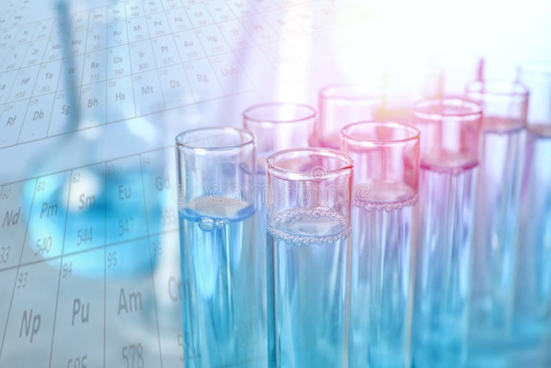 Different Laboratory Glassware on Table, Double Exposure Stock Image ...