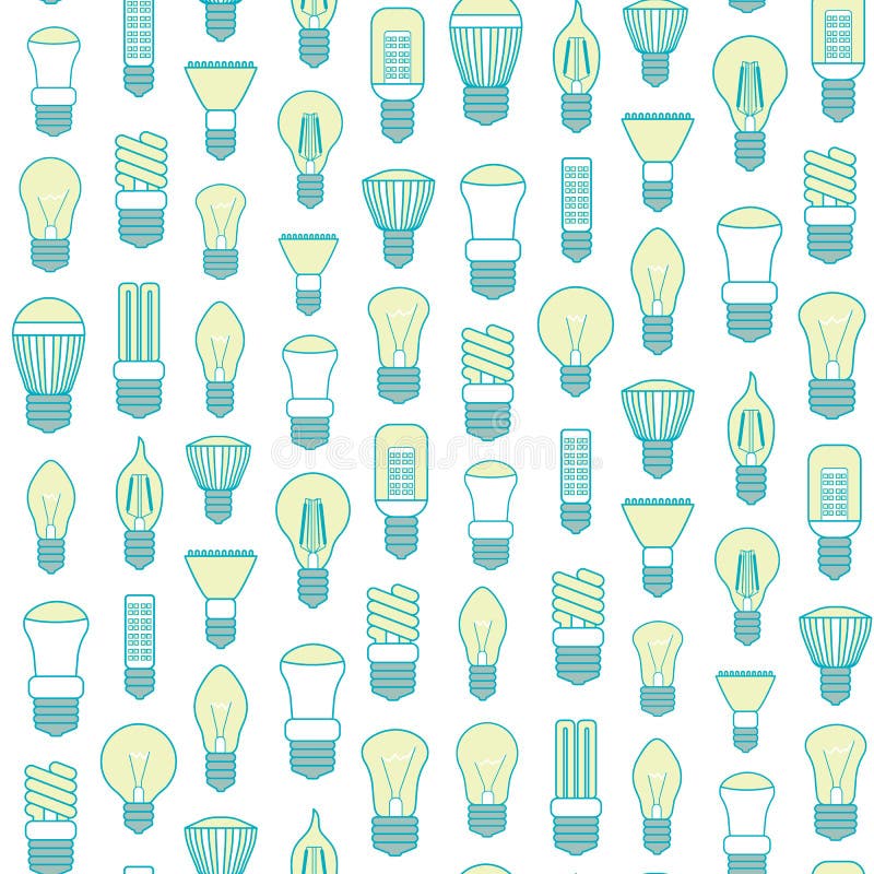 Different Lamp or Light Bulbs Line Background Pattern. Vector Stock ...