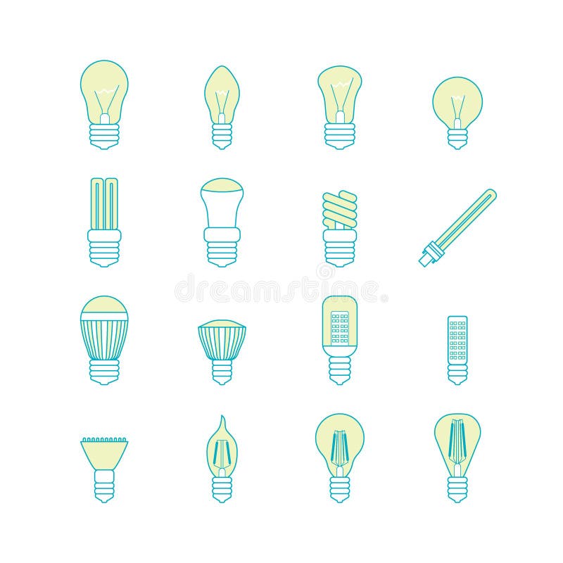 Different Lamp or Light Bulbs Line Icons Set. Vector Stock Vector ...