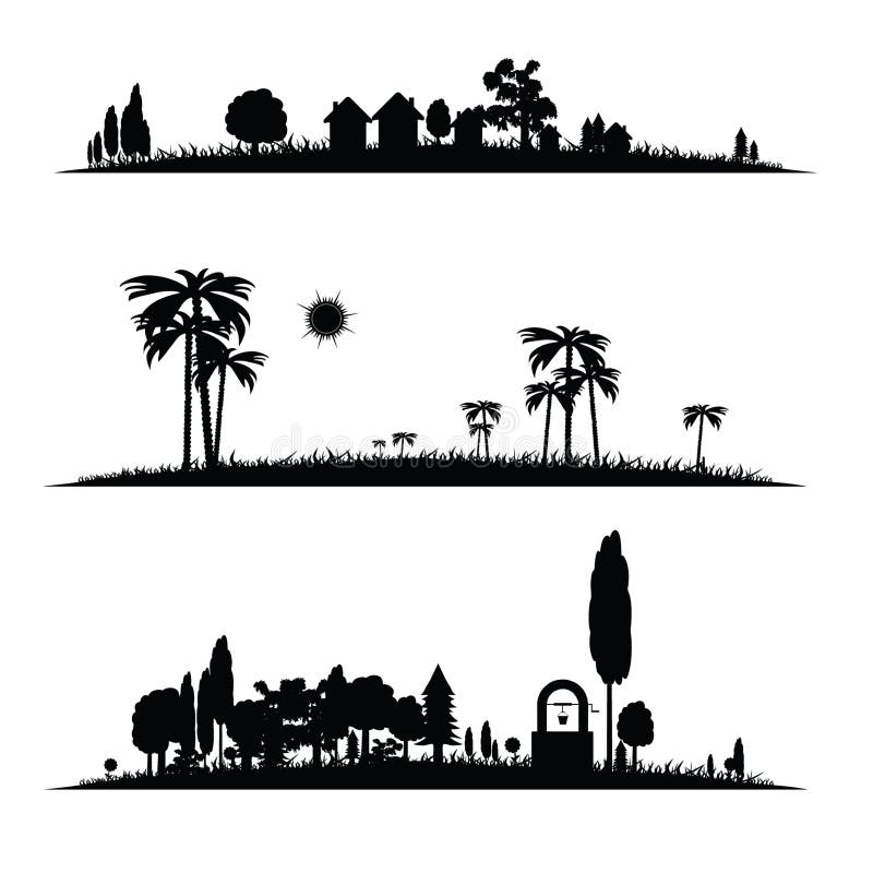 Different Landscape and Buildings Vector Icon. Black and White Vector ...
