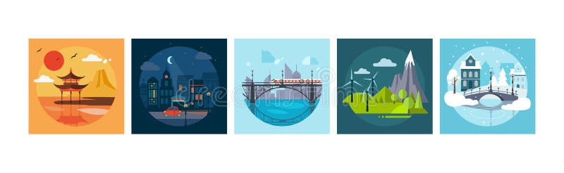 Different Landscape and Scene View Icon Vector Set Stock Vector ...