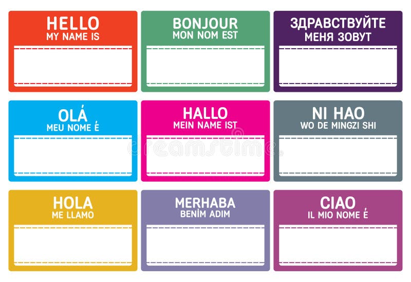 Different Languages Name Tag with Copy Space. Stock Vector ...