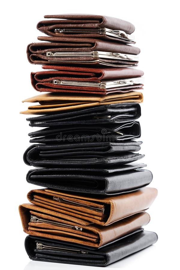 Stack of Different Wallets on White Background Stock Photo - Image of ...