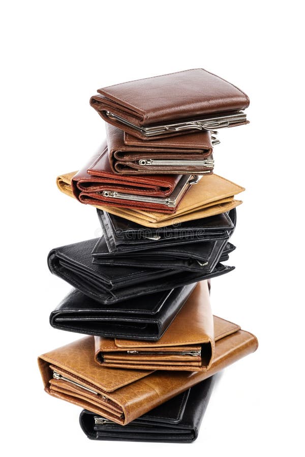 Stack of Different Wallets on White Background Stock Photo - Image of ...