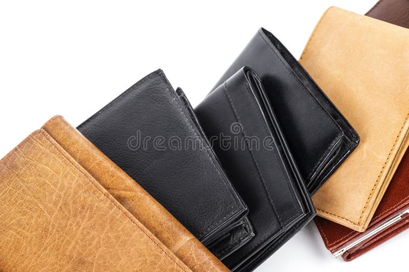 Stack of Different Wallets on White Background Stock Photo - Image of ...