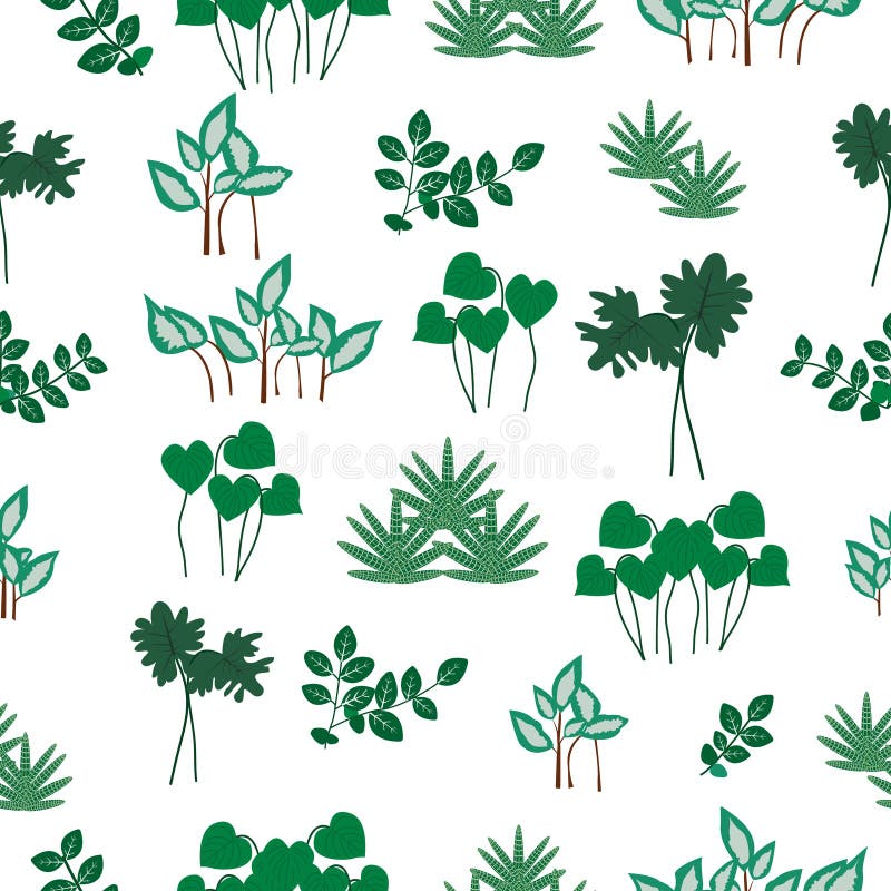 Vector Seamless Pattern with Different Leaves on White Background ...