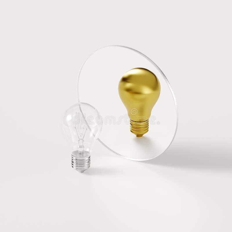 Different Light Bulb Reflection in Mirror on White Background Stock ...