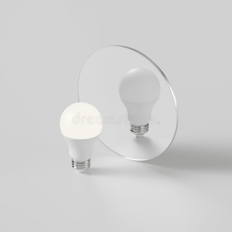 Different Light Bulb Reflection in Mirror on White Background Stock ...