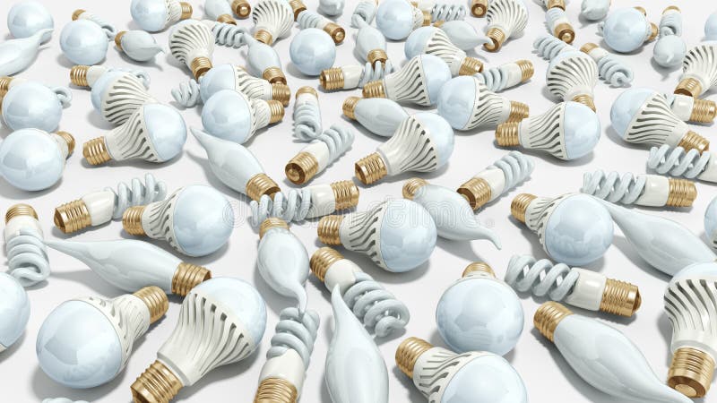 Different Lighting Bulbs Set 3d Render on White Background Stock ...