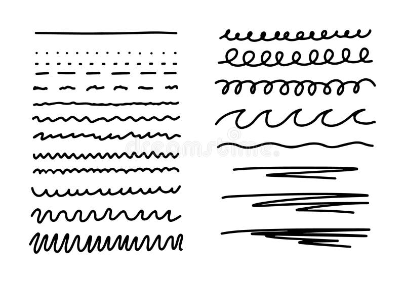 Different Line, Scribble Doodle Underline Emphasis Set. Hand Drawn ...