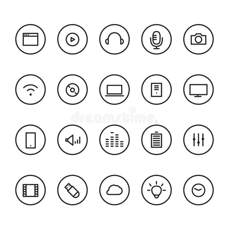 Different Line Style Icons on Circles Set Stock Vector - Illustration ...