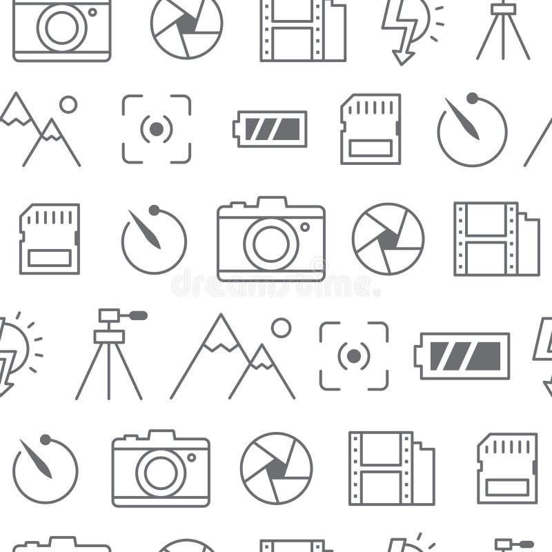 Different Line Style Icons Seamless Pattern, Camera Stock Vector ...
