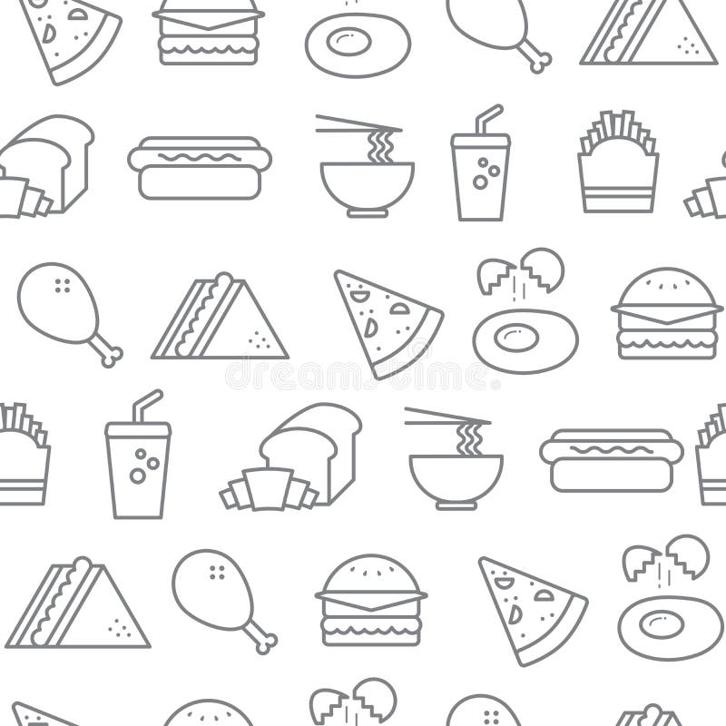 Different Line Style Icons Seamless Pattern, Fast Food Stock Vector ...