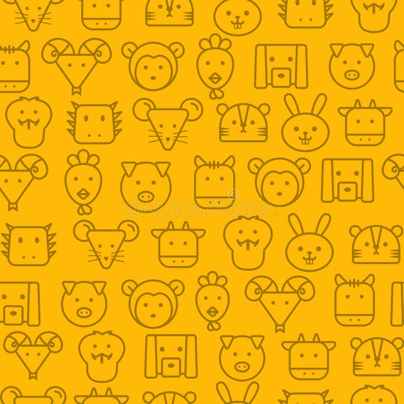 Different Line Style Icons Seamless Pattern, Icons Set, Zodiac-yellow ...