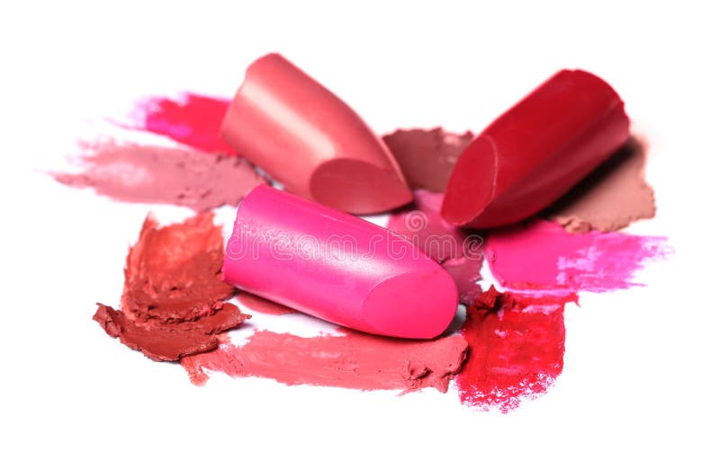 Different Lipsticks and Smears on White Background Stock Image - Image ...