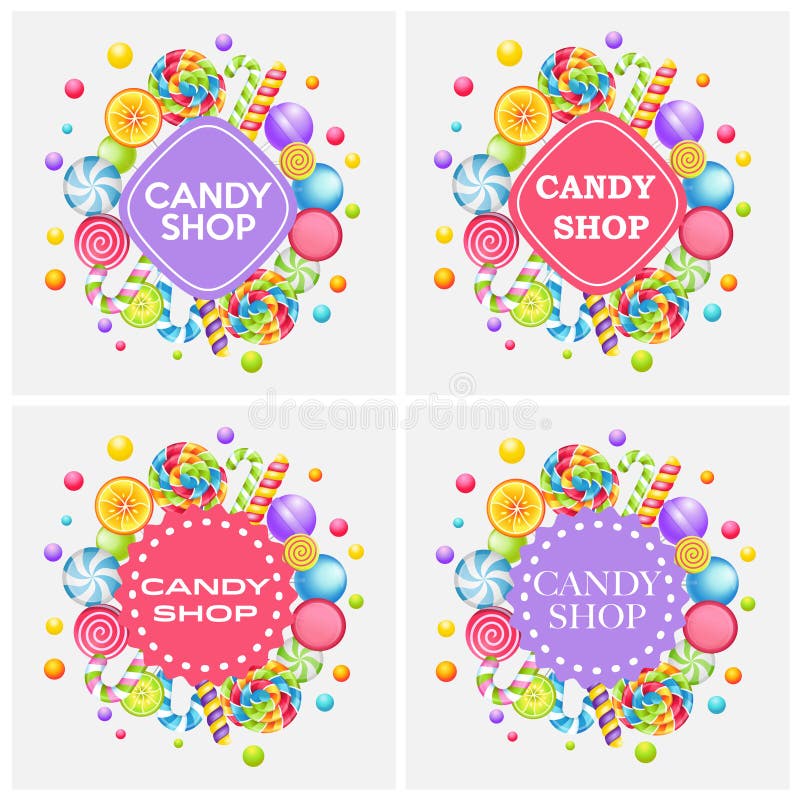 4 Different Logos for a Candy Shop with Realistic Lollipops.. Stock ...