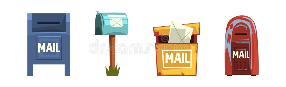 Different Mail and Post Box on Pole Vector Set Stock Vector ...
