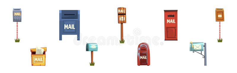 Different Mail and Post Box on Pole Vector Set Stock Vector ...