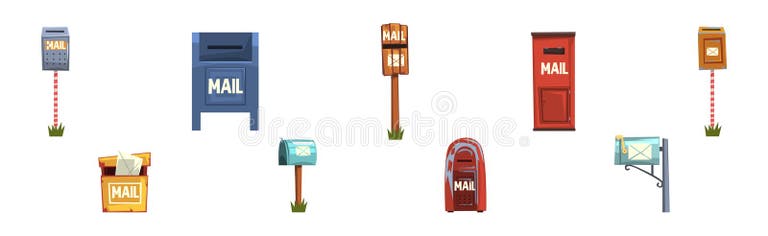 Different Mail and Post Box on Pole Vector Set Stock Vector ...