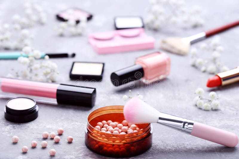 Different makeup cosmetics stock photo. Image of flower - 112977230