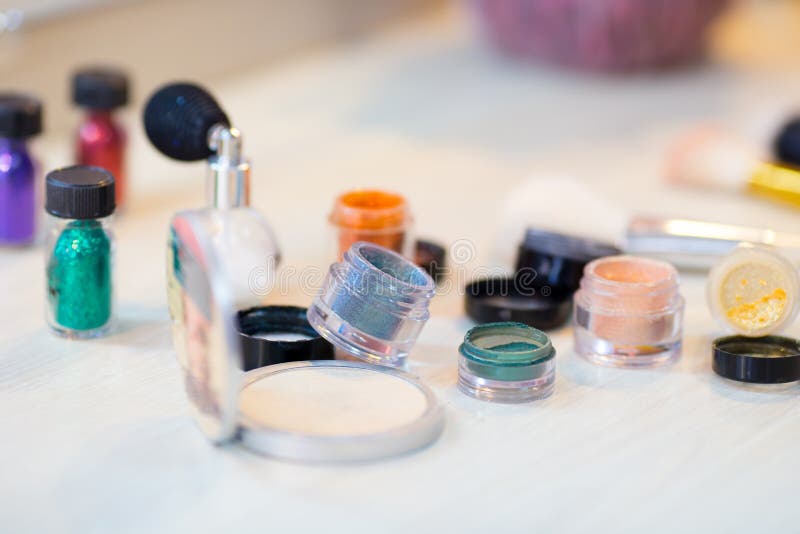 Different Makeup Items on the Table Stock Image - Image of brush, still ...