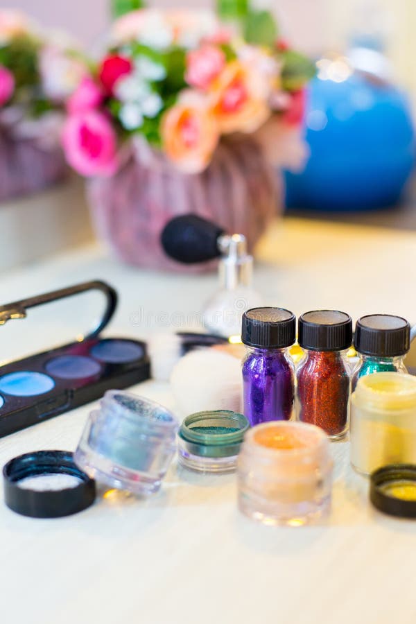 Different Makeup Items on the Table Stock Image - Image of eyeshadow ...