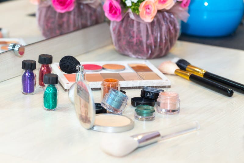 Different Makeup Items on the Table Stock Image - Image of compact ...