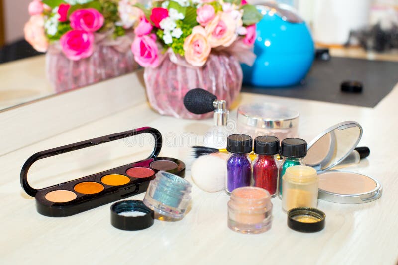 Different Makeup Items on the Table Stock Photo - Image of shallow ...