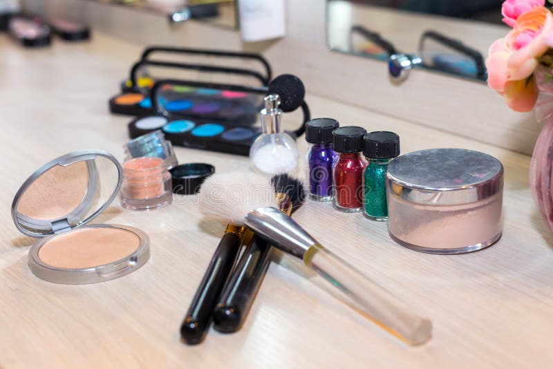 Different Makeup Items on the Table Stock Image - Image of eyeshadow ...
