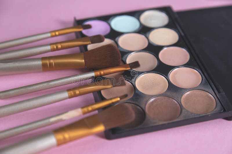 Different Makeup Products and Brushes Stock Image - Image of ...