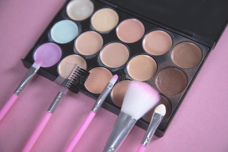 Different Makeup Products and Brushes Stock Photo - Image of facial ...