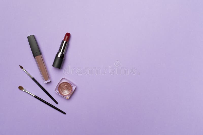 Different Makeup Products on Color Background, Top View Stock Image ...
