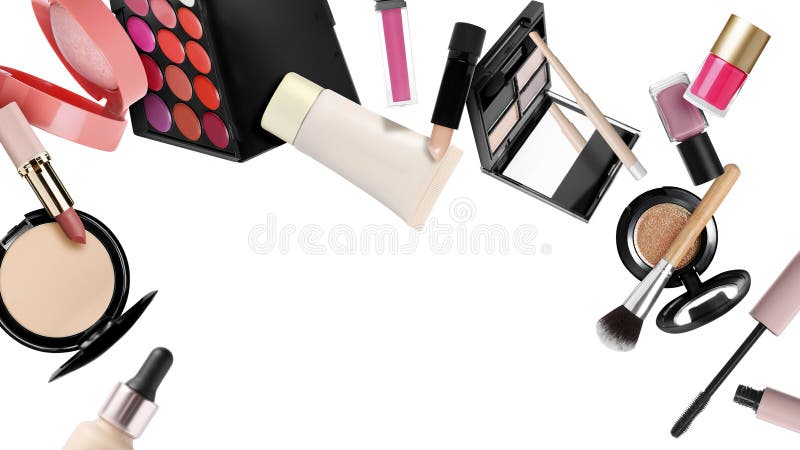 Different Makeup Products Flying on White Background Stock Photo - Image of blusher, care: 373968552