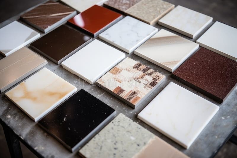 Different Marble Tile Samples Spread on Table Stock Image - Image of ...