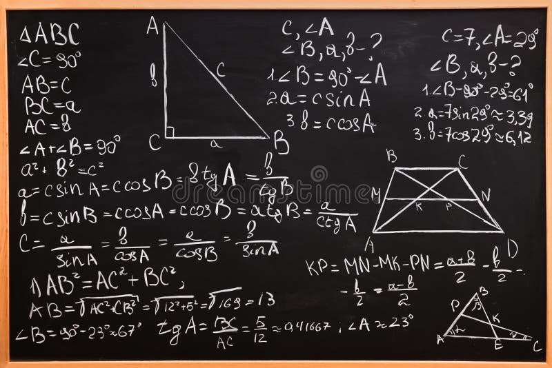 Different Mathematical Formulas Written with Chalk on Blackboard Stock ...