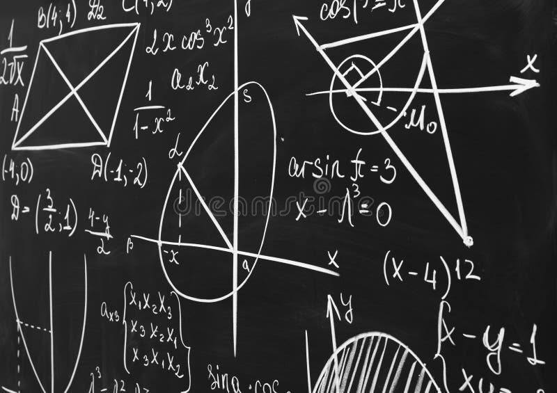 Different Mathematical Formulas Written with Chalk on Blackboard Stock ...