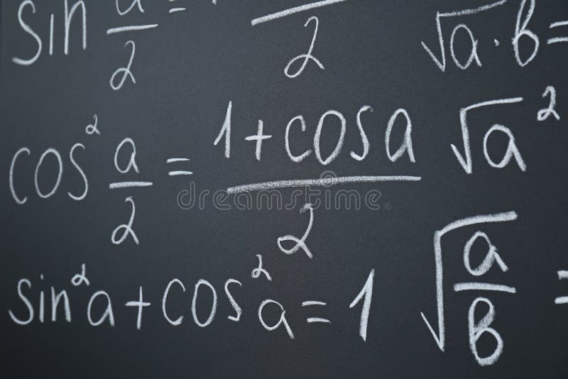 Different Mathematical Formulas Written with Chalk on Blackboard ...