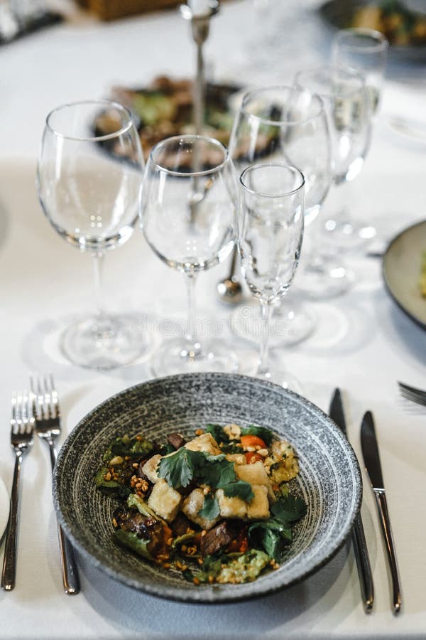 Different Meals for the Guests on the Wedding Table Stock Image - Image ...