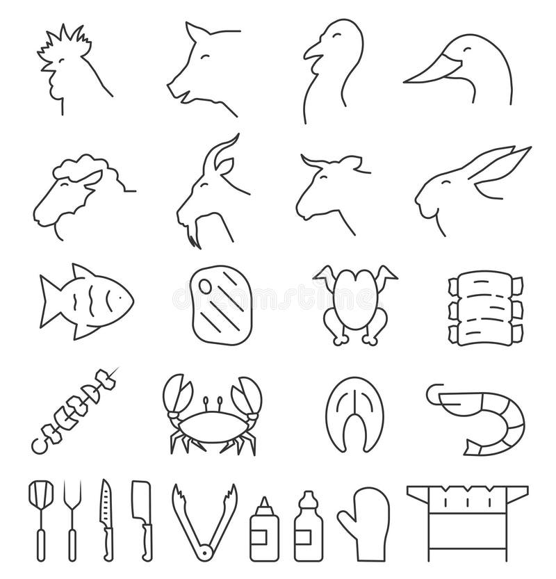 Different Meat. a Set of Different Meats. Meat in a Thin Line Stock ...