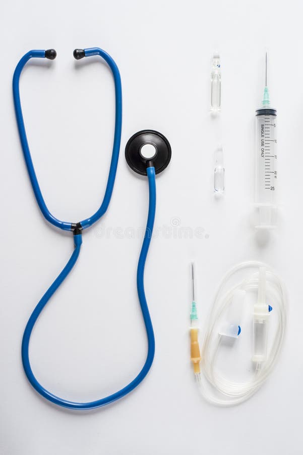 Different Medical Equipment on Blue Background. the View from the Top ...