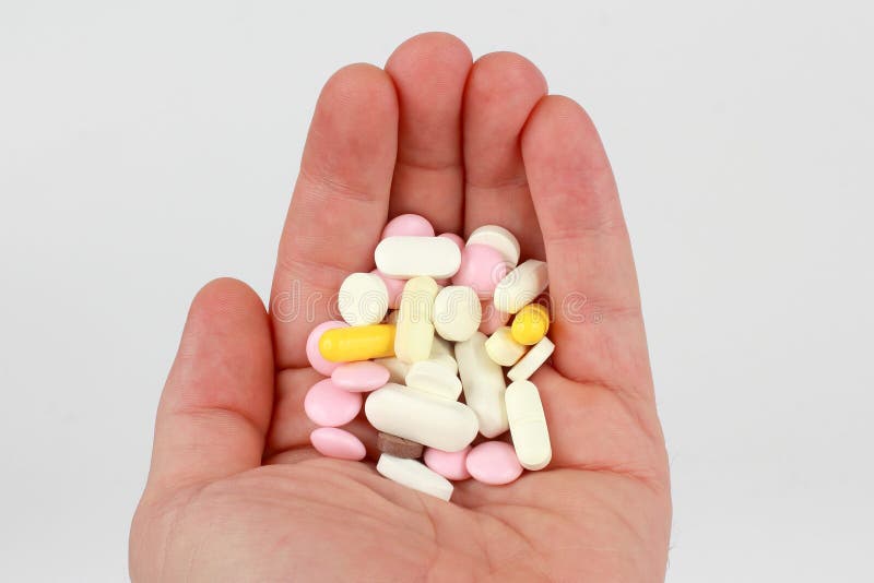 Different Medical Tablets in the Palm of Your Hand Stock Image - Image ...