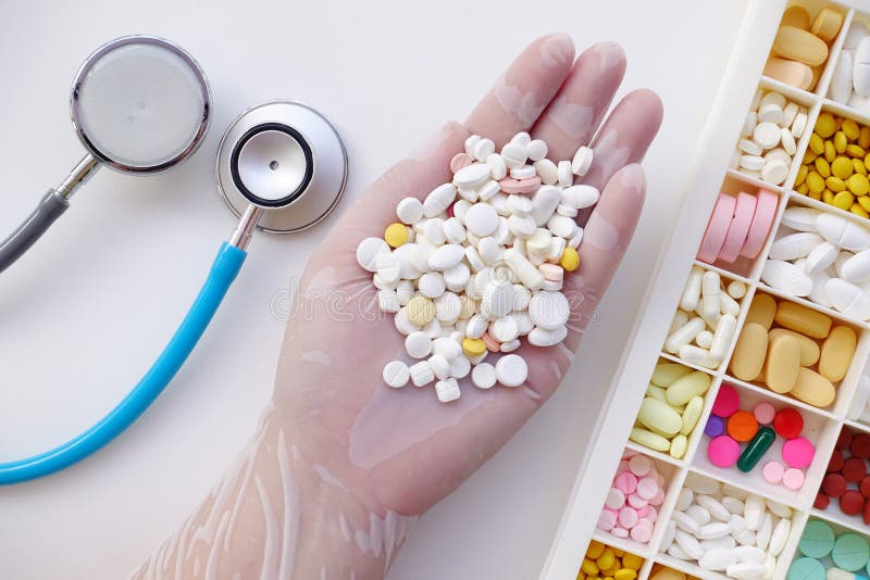 Different Medication on Hand Editorial Photography - Image of health ...