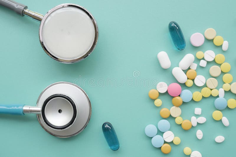 Different Medication with Stethoscope Stock Photo - Image of illness ...