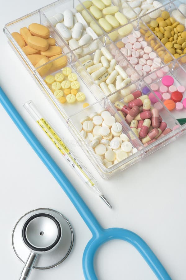 Different Medication with Stethoscope Stock Image - Image of control ...
