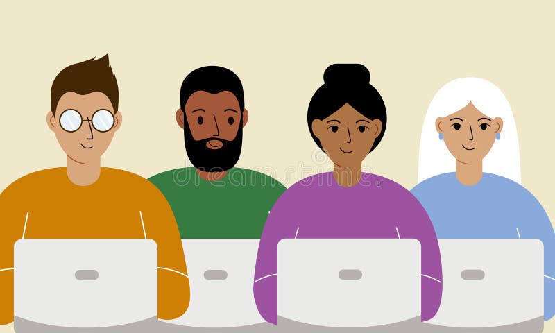 Different Men and Women with Laptops. Remote Work or Communication Over ...
