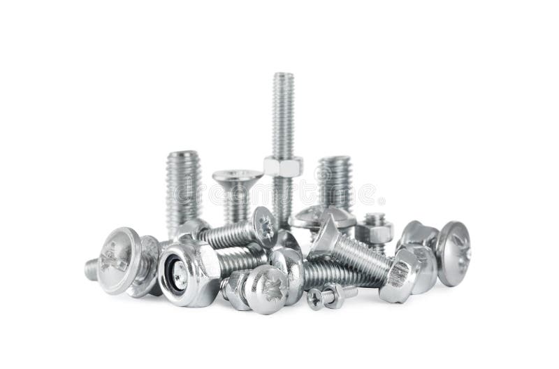 Different Metal Bolts and Nuts on White Background Stock Image - Image ...