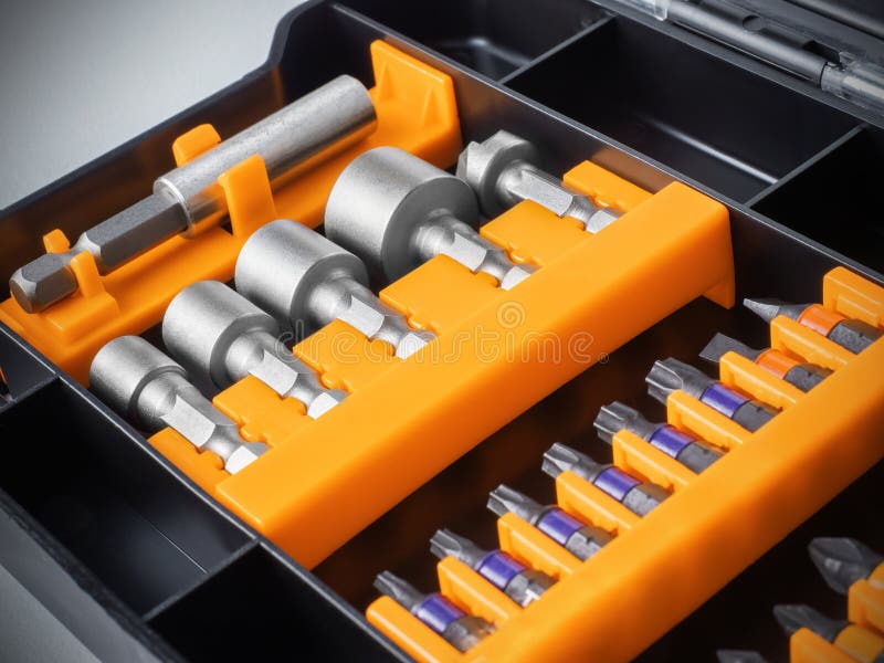 Different Metal Drill Bit Set Close Up in a Plastic Box Stock Image ...