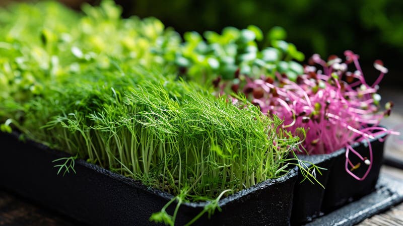 Different Microgreens on the Table. Selective Focus Stock Illustration ...