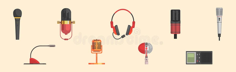 Different Microphones As Speaking Vocal Tool Vector Set Stock Vector ...