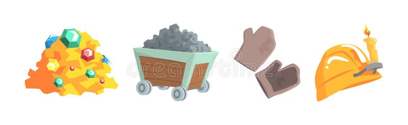 Different Mine Industry Object and Item Vector Set Stock Vector - Illustration of material, pile ...